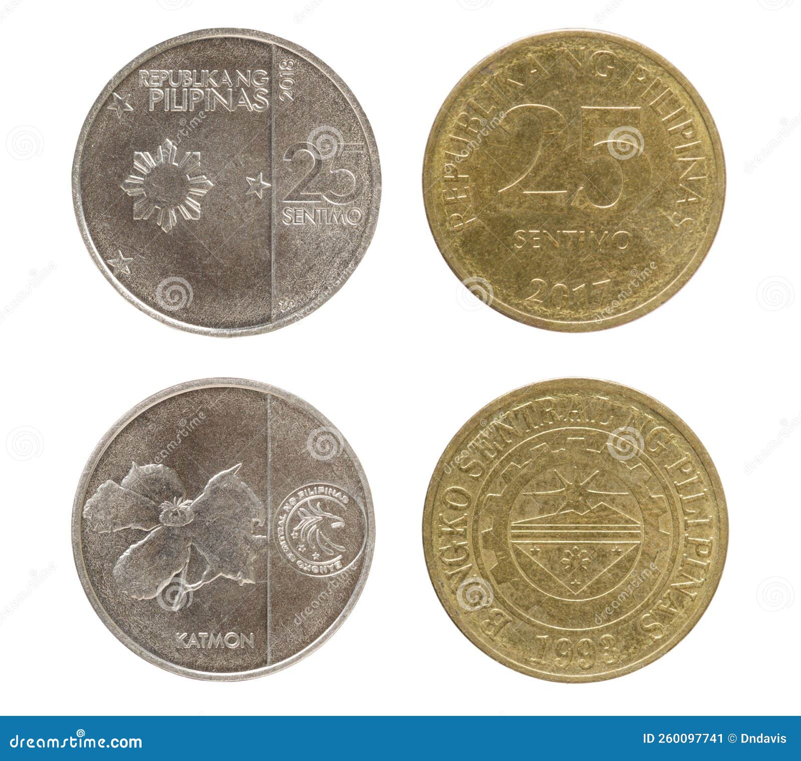Close Up of New and Old 25 Sentimo Philippines Coin Stock Image - Image ...
