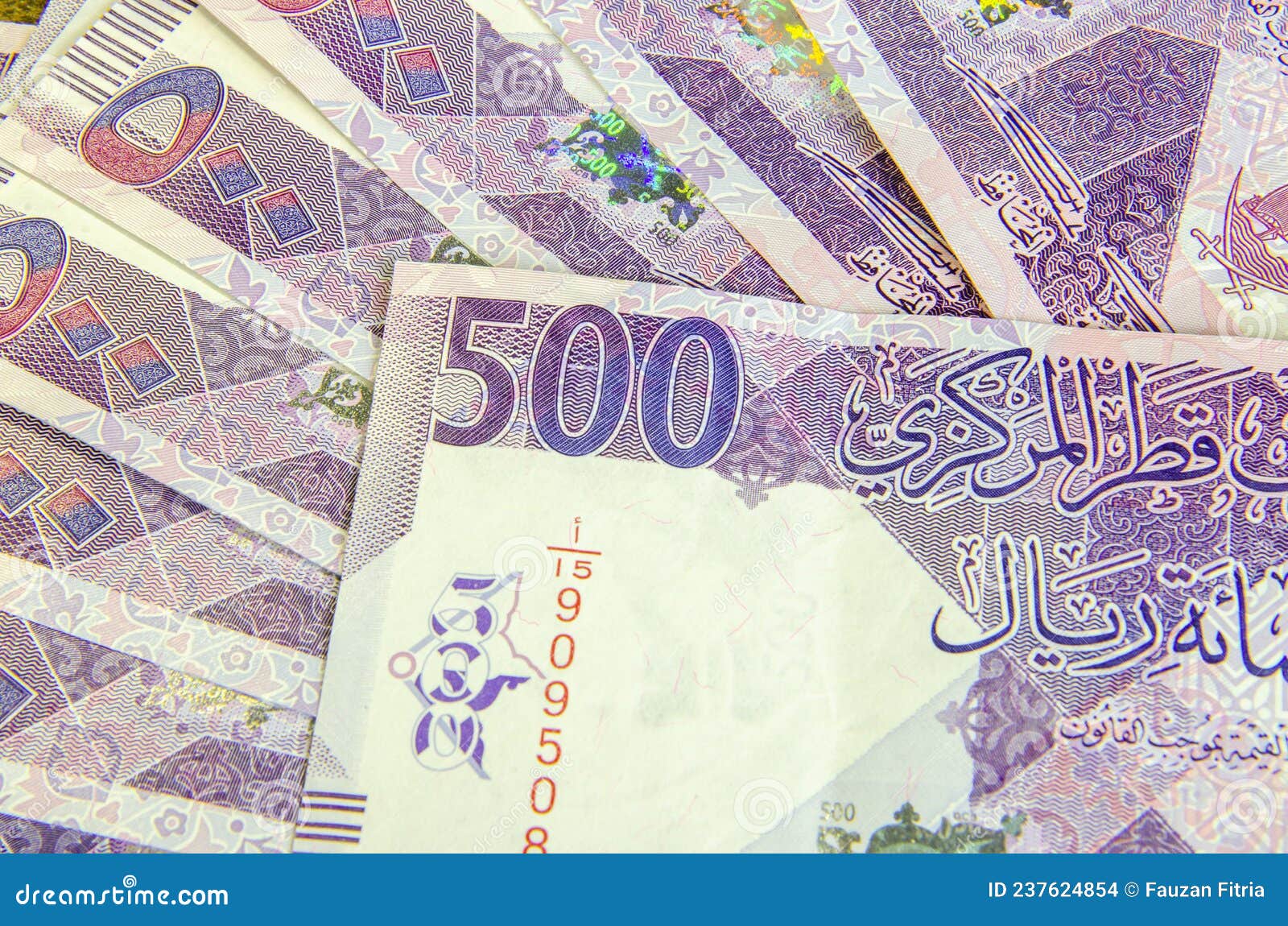 Close Up of New 500 Qatari Riyal Banknote. Stock Photo - Image of ...