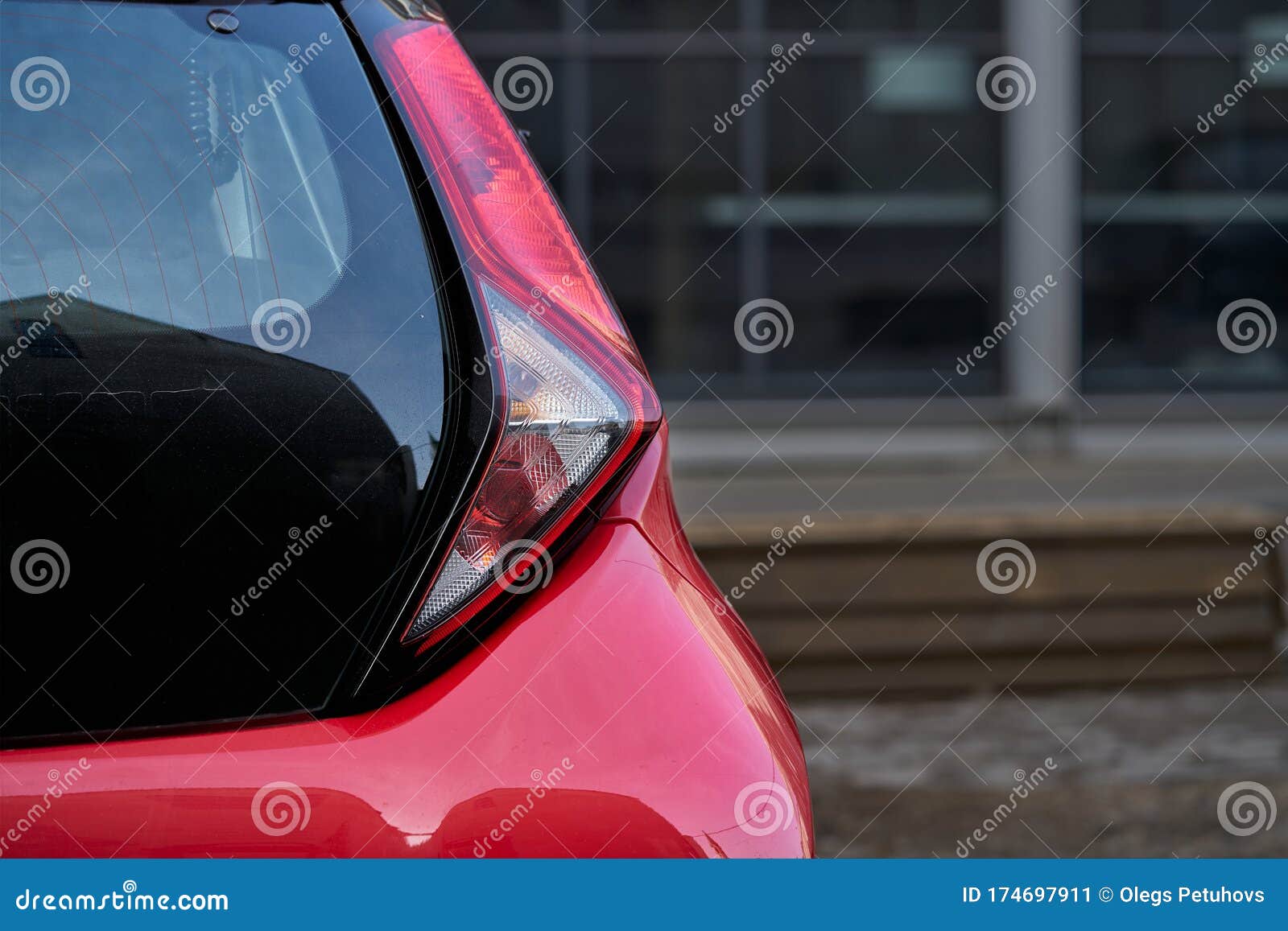 Close Up of New Red Hatchback Car Parking on Local Road Stock Image ...