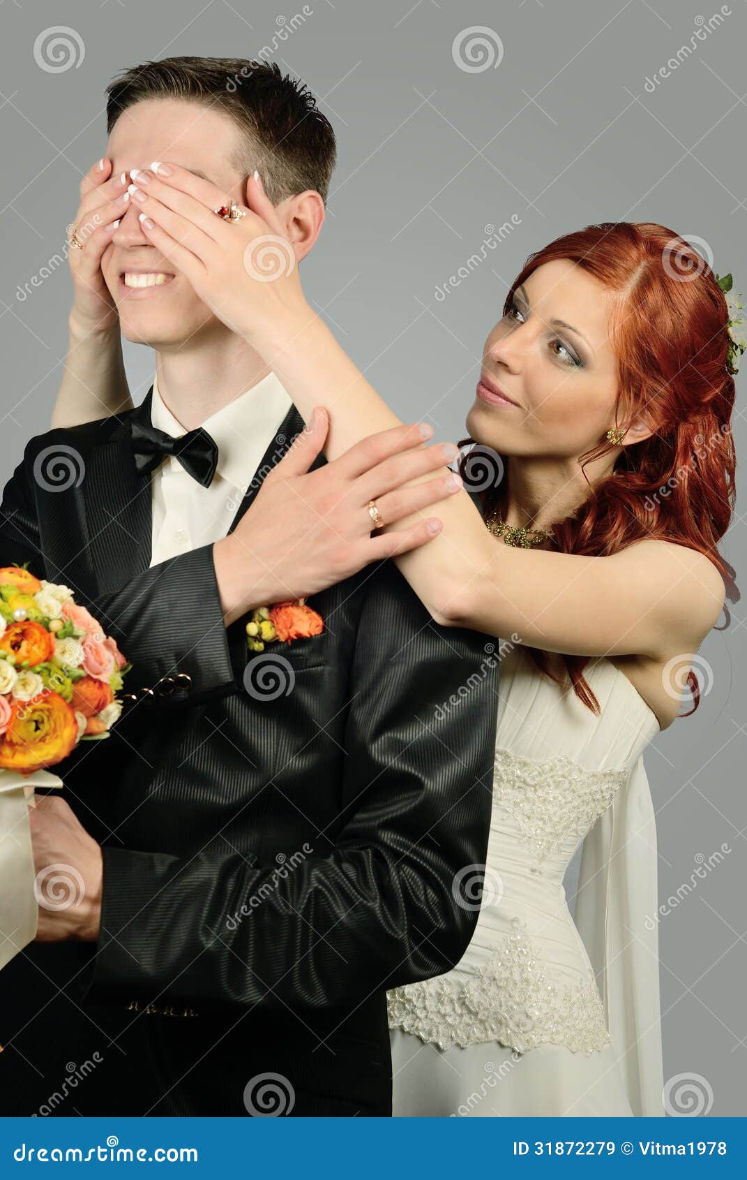 Close Up of a Nice Young Wedding Couple Stock Image - Image of brunette ...