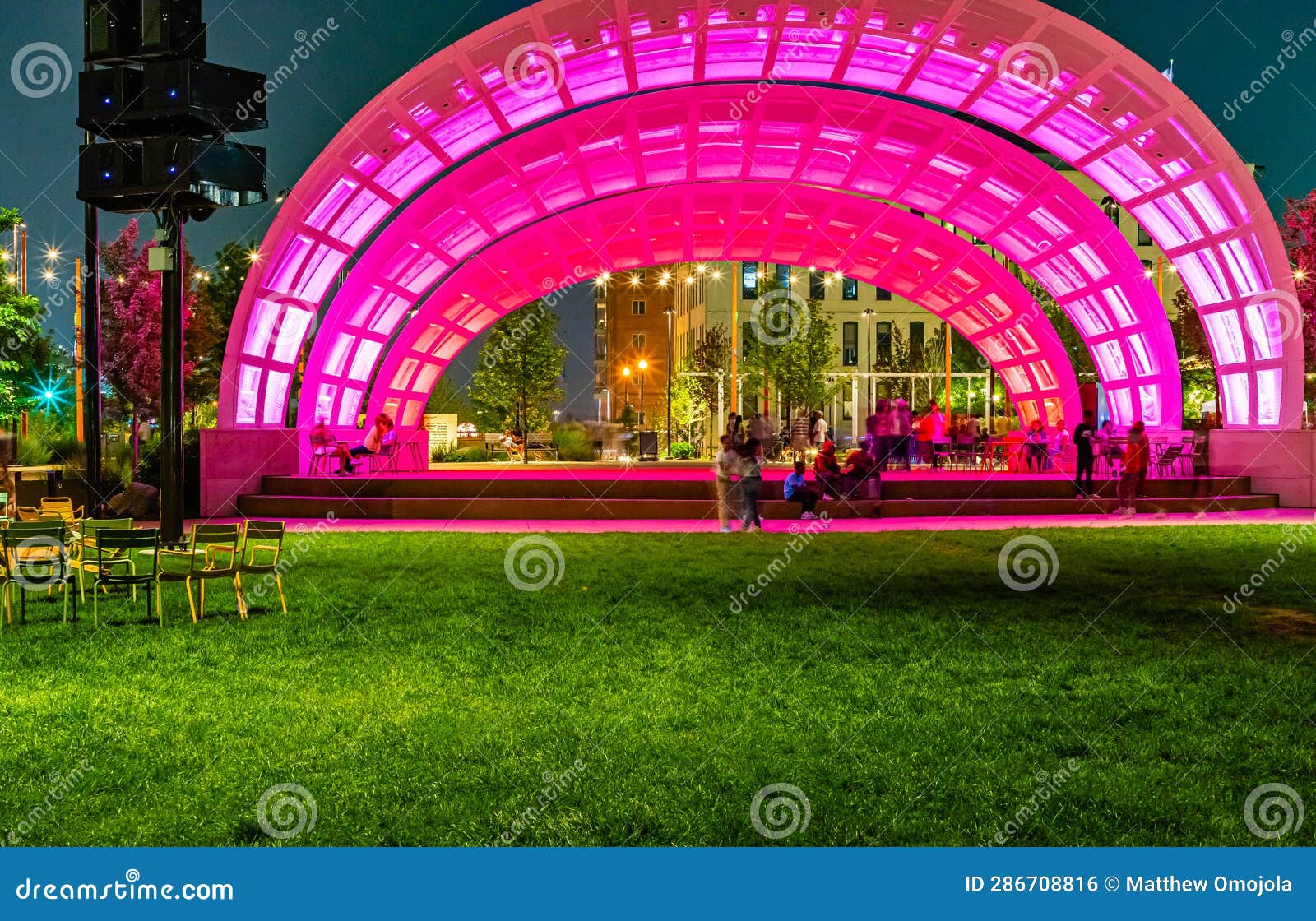 Night View of the Performance Pavilion in Gene Leahy Mall at the ...