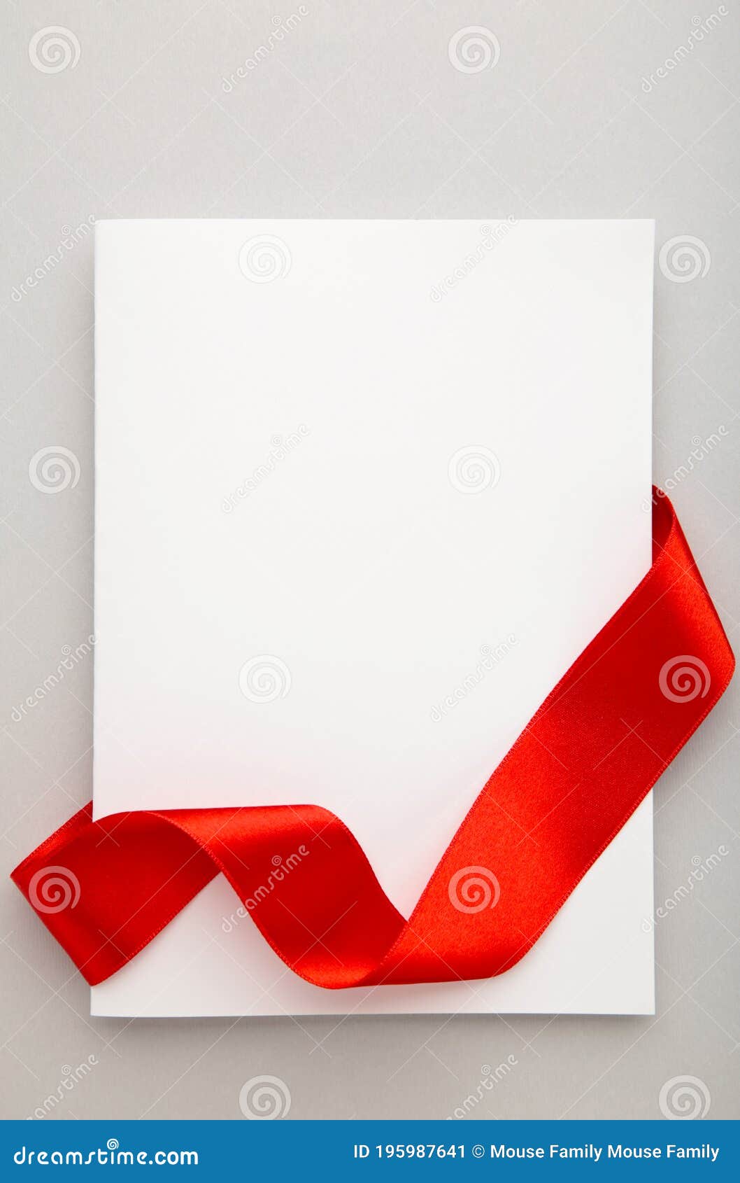Close Up of a Note Card with Ribbon Bow on Grey Background Stock Image ...