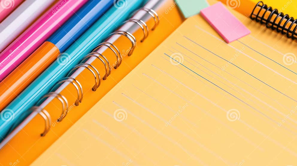 A Close Up of a Notebook with Colored Pens and Sticky Notes, AI Stock ...