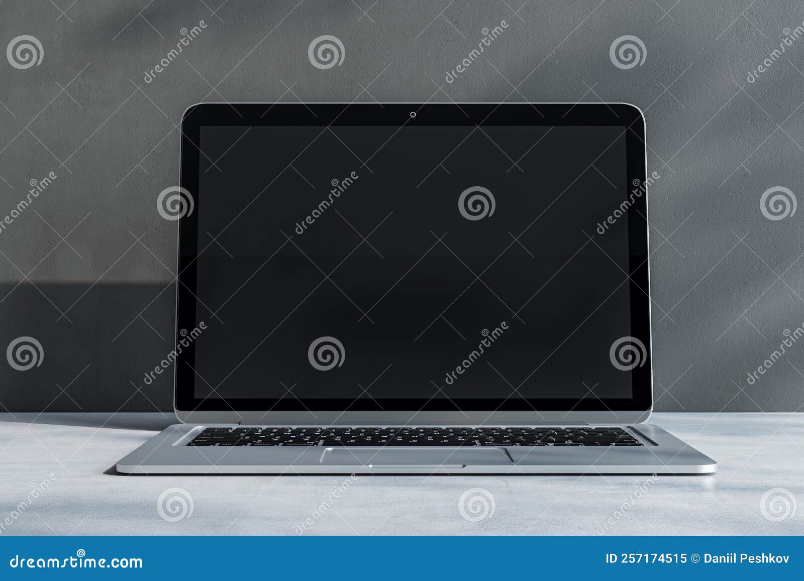 Close Up Of Empty Laptop On Wooden Desktop With Coffee Cup, Notepad ...