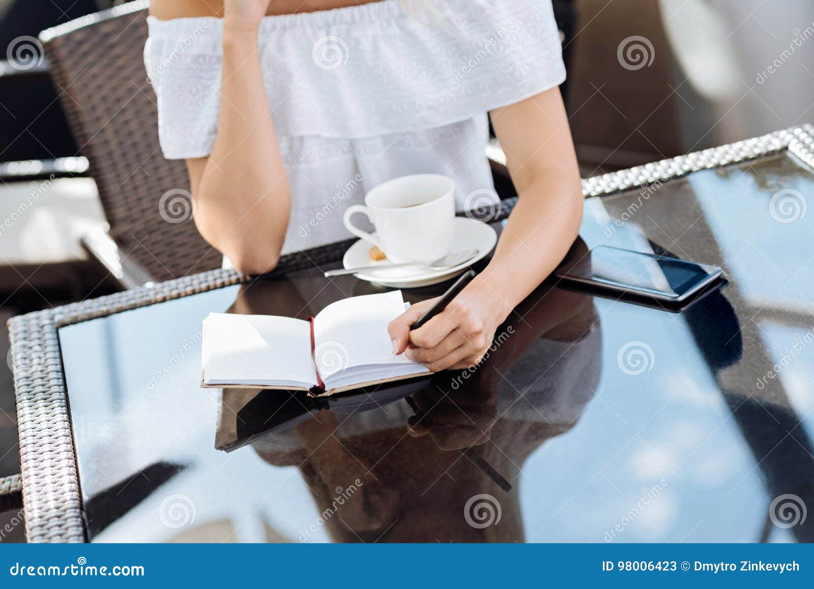 Close Up of a Notebook Lying on the Table Stock Image - Image of drink ...