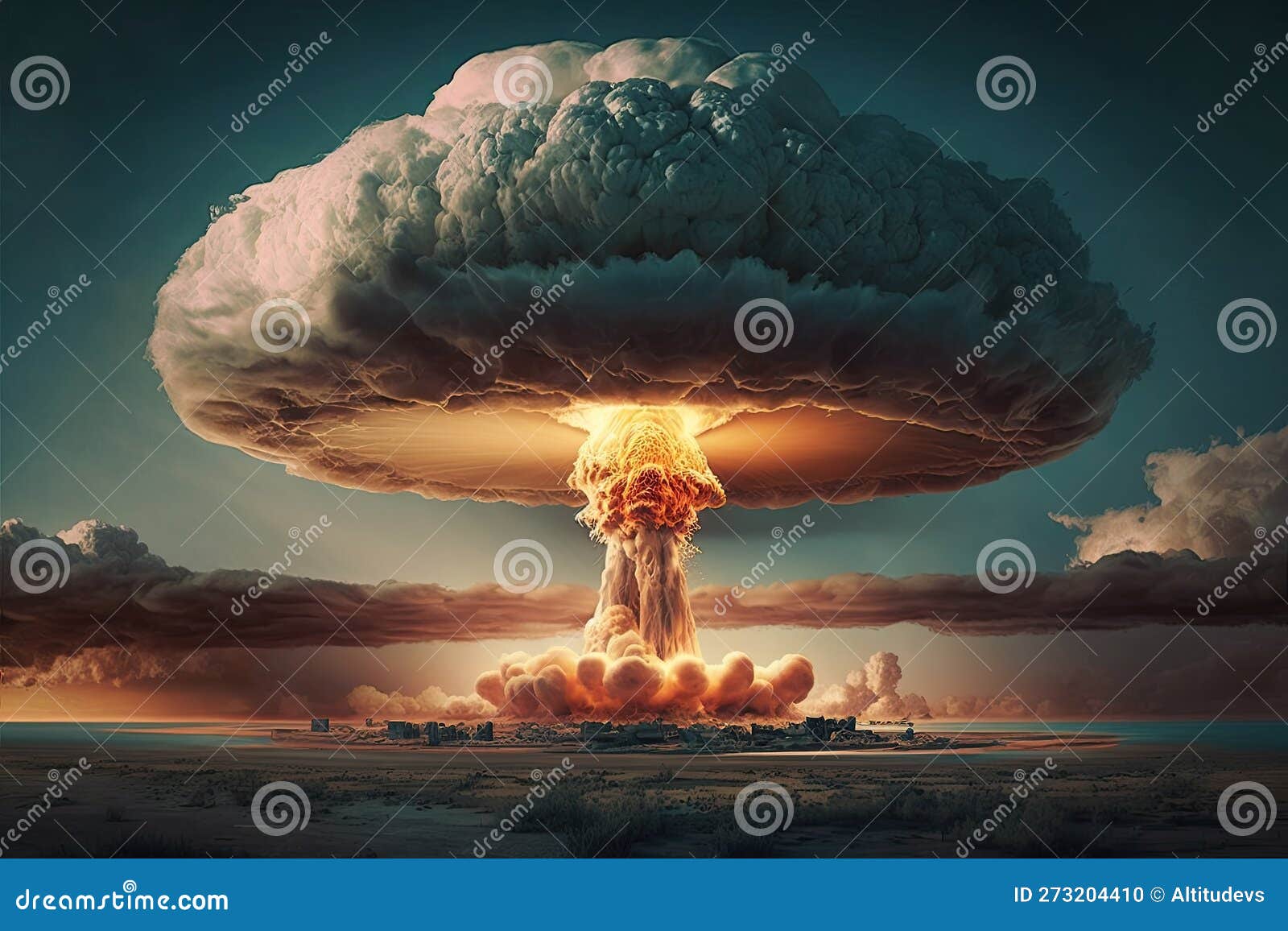 Close-up of Nuclear Bomb Explosion, with Mushroom Cloud Rising into the ...
