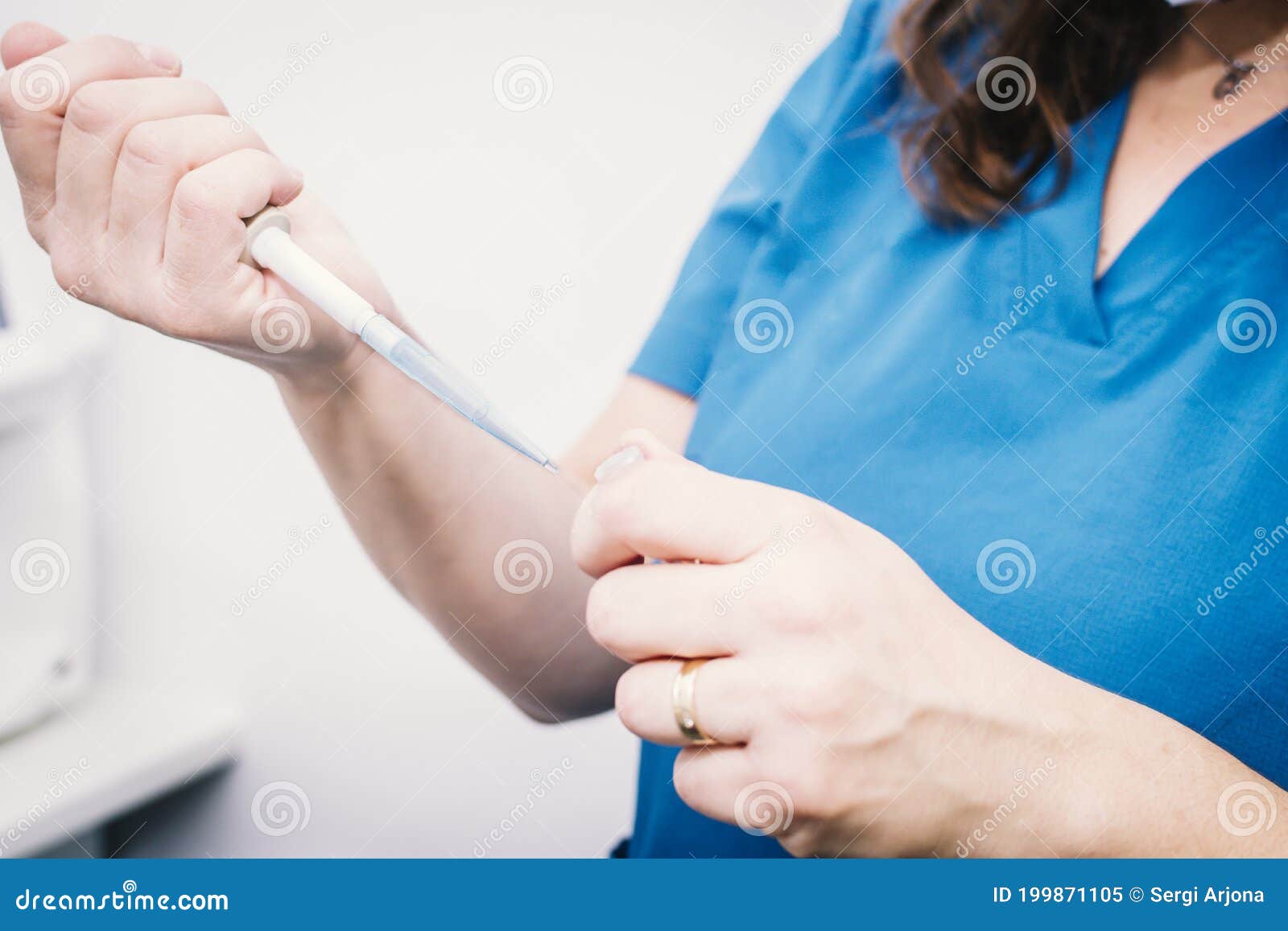 Close-up of a Nurse Taking Samples with a Canister Stock Image - Image ...
