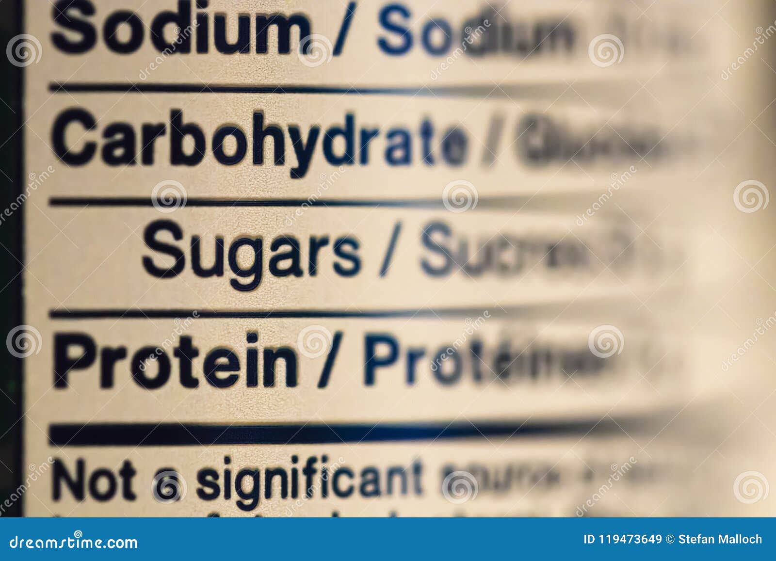 Close Up of Nutritional Information Label Stock Image - Image of fiber ...