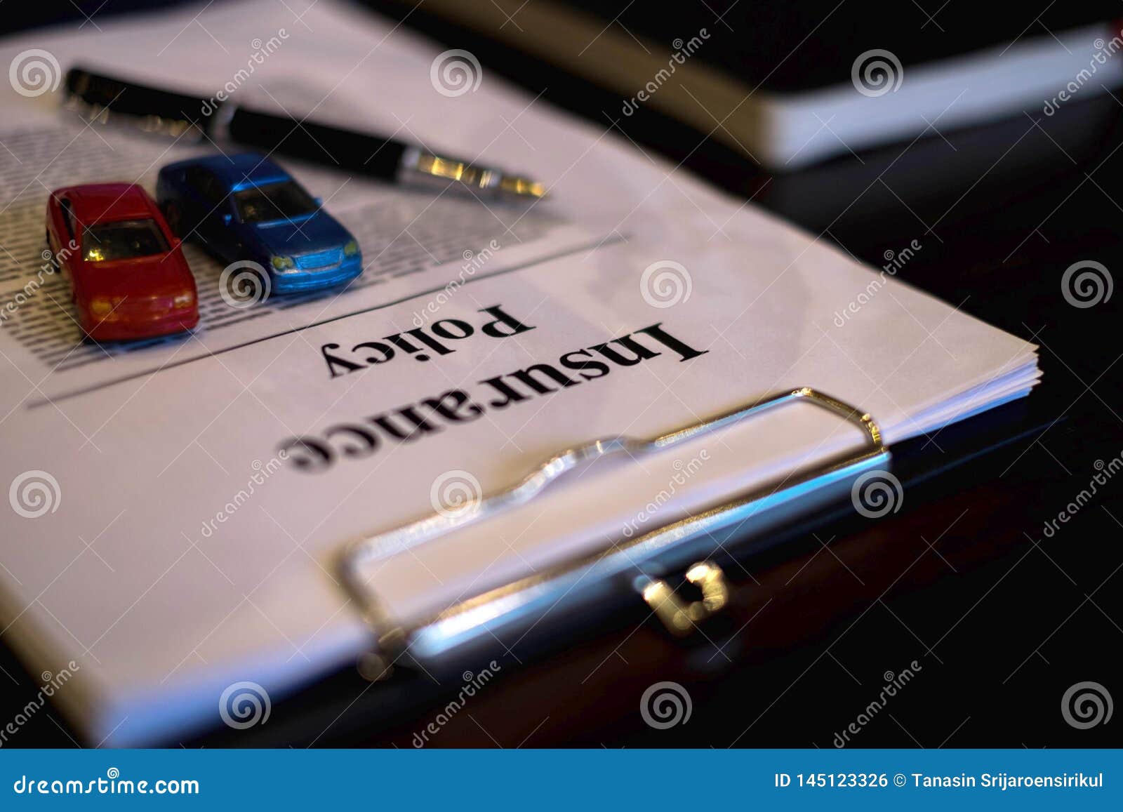 Close Up Object Insurance Car Concept. Insurance Car with Clip Board ...
