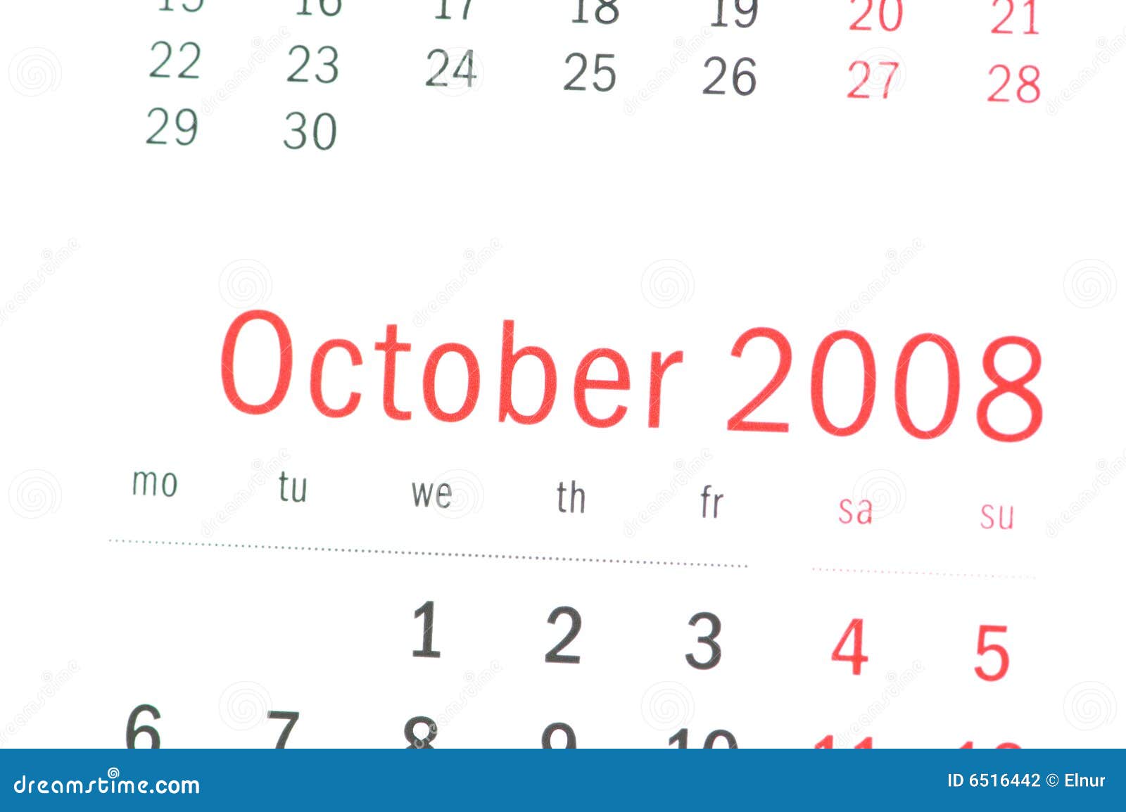 Close up of October 2008 stock photo. Image of page, october - 6516442