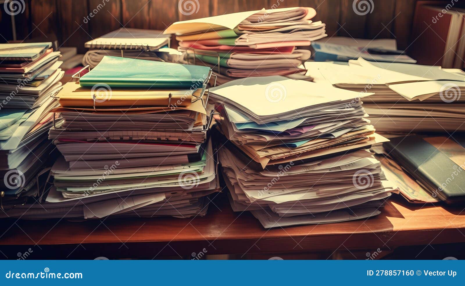 Close-up Office Desk with an Organized Stack of Papers. Generative AI ...