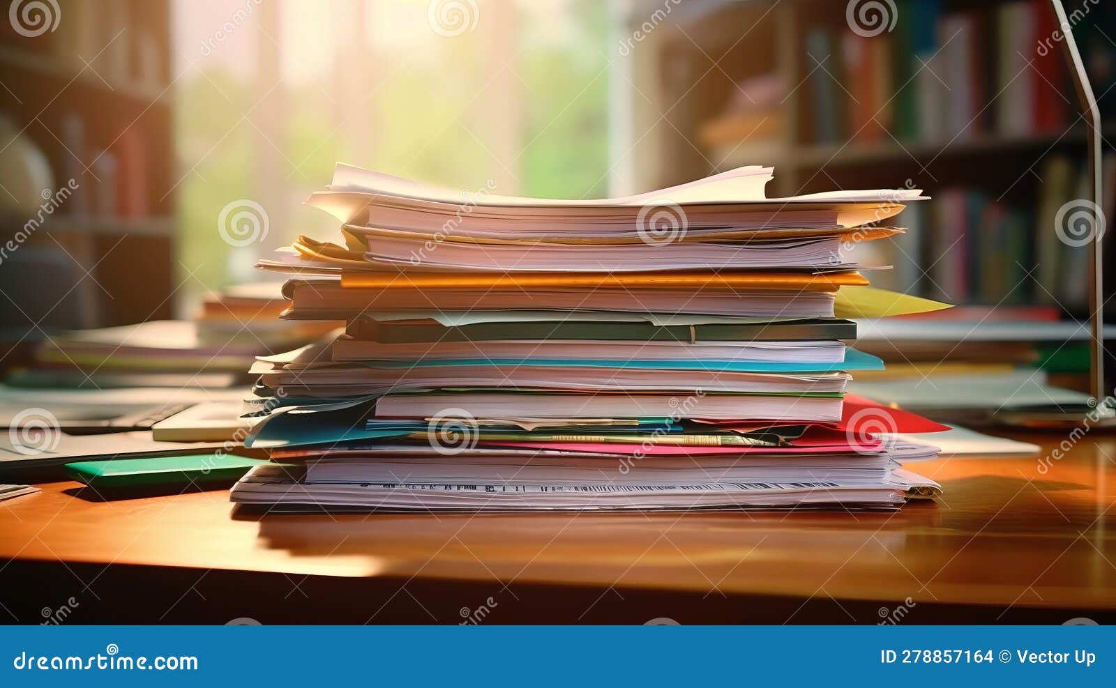 Close-up Office Desk with an Organized Stack of Papers. Generative AI ...
