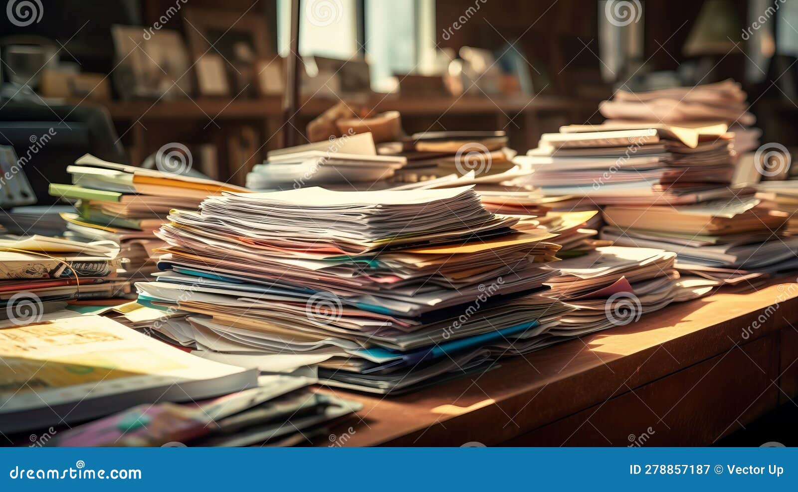 Close-up Office Desk with an Organized Stack of Papers. Generative AI ...