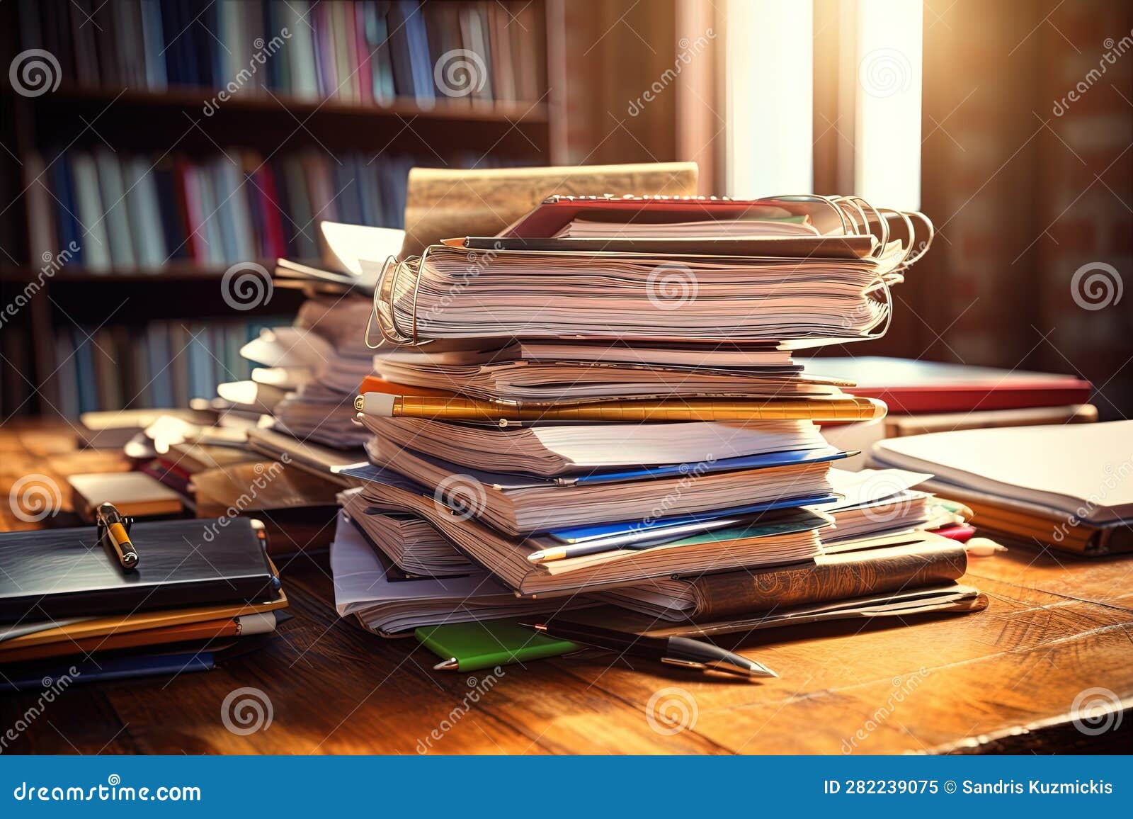Close-up Office Desk with an Organized Stack of Papers. Generative AI ...