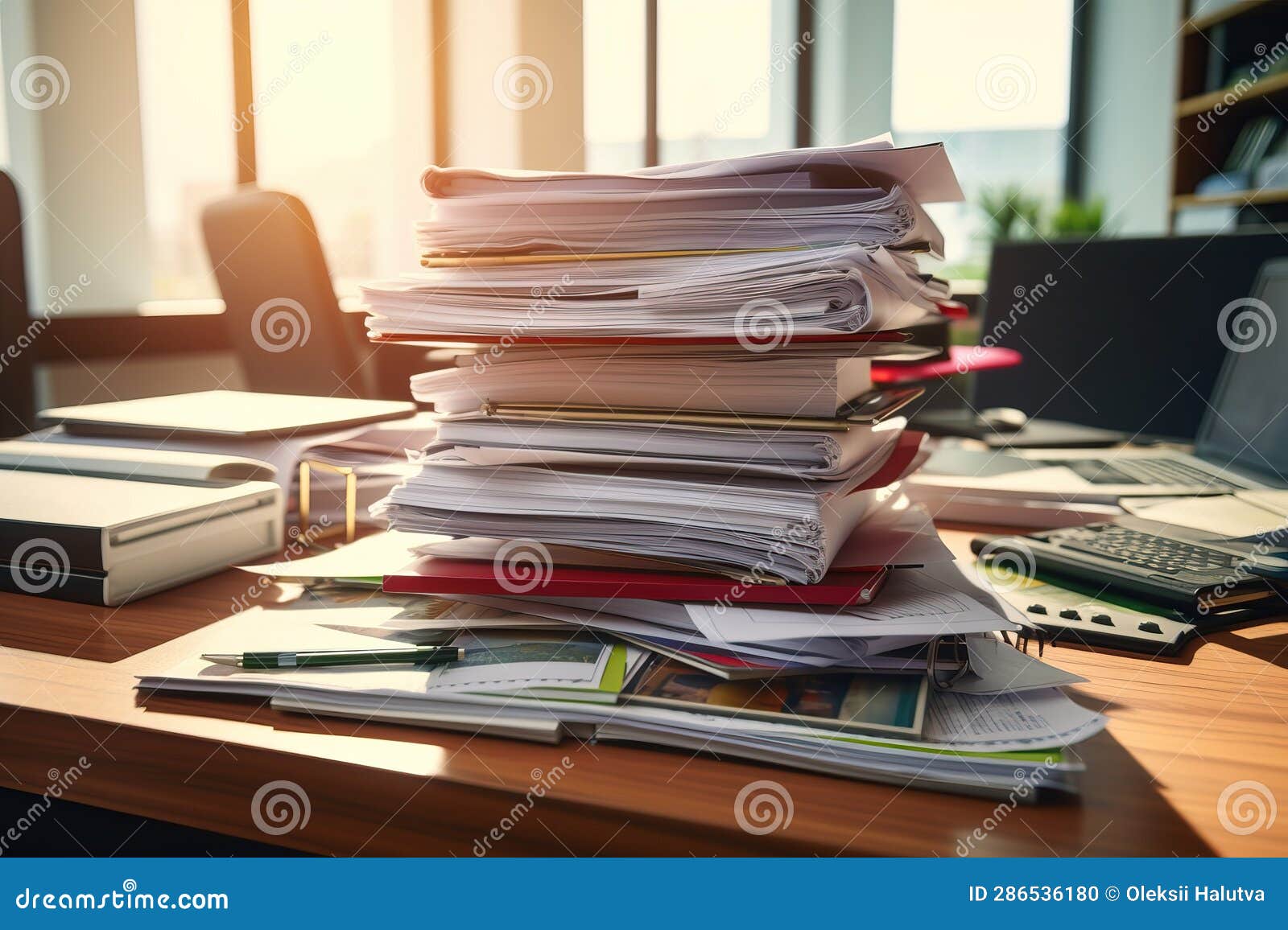 Close-up Office Desk with an Organized Stack of Papers, Heavy Workload ...