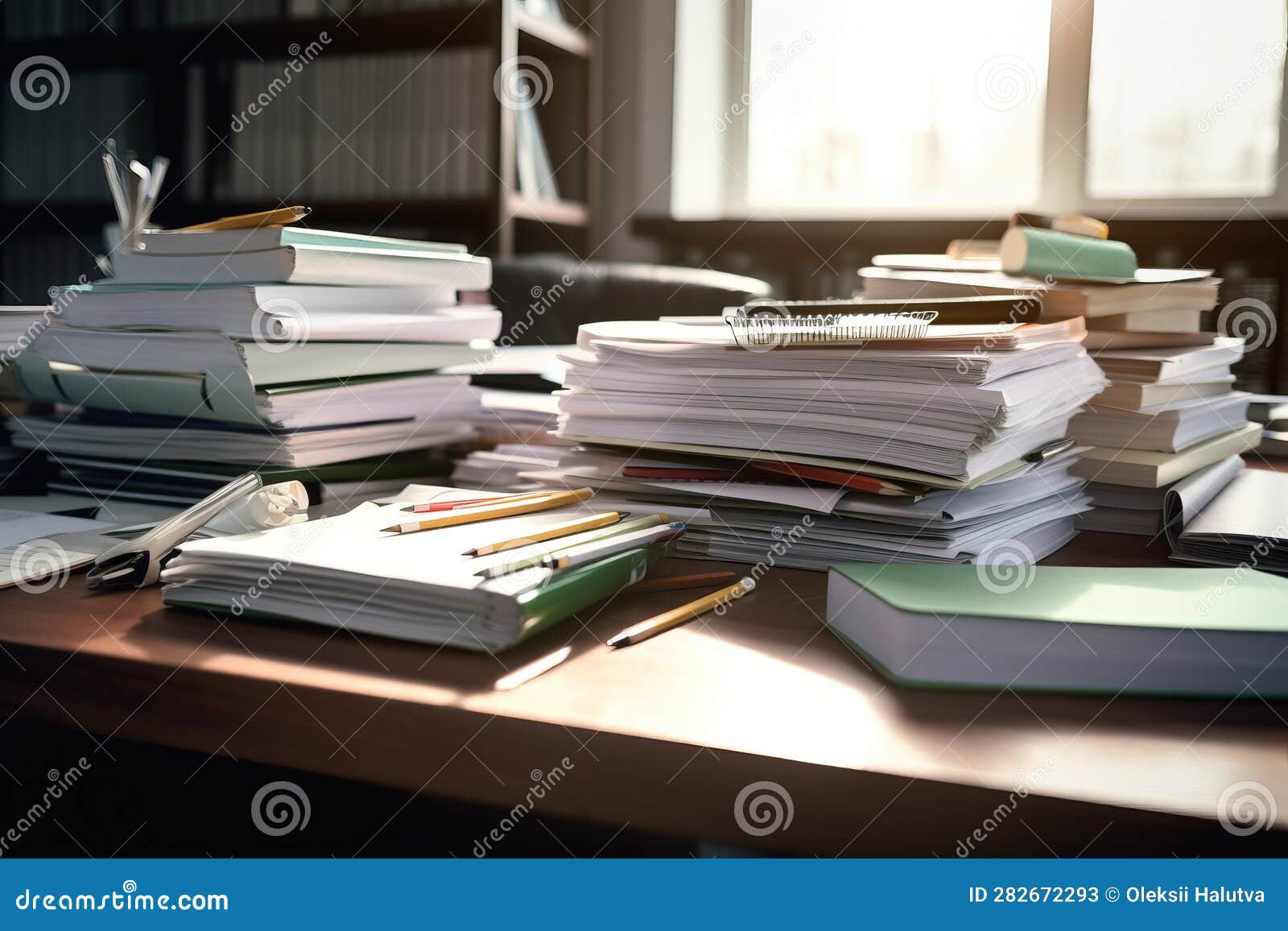 Close-up Office Desk with an Organized Stack of Papers, Heavy Workload ...