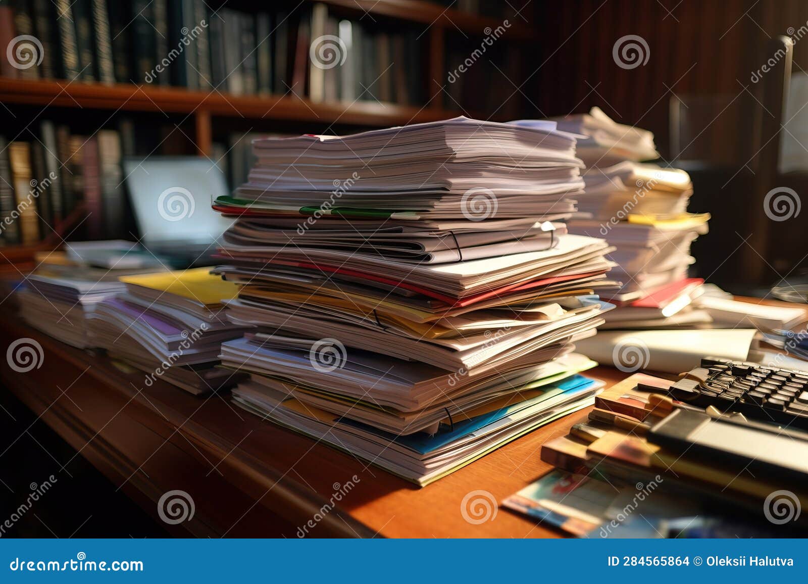 Close-up Office Desk with an Organized Stack of Papers, Heavy Workload ...
