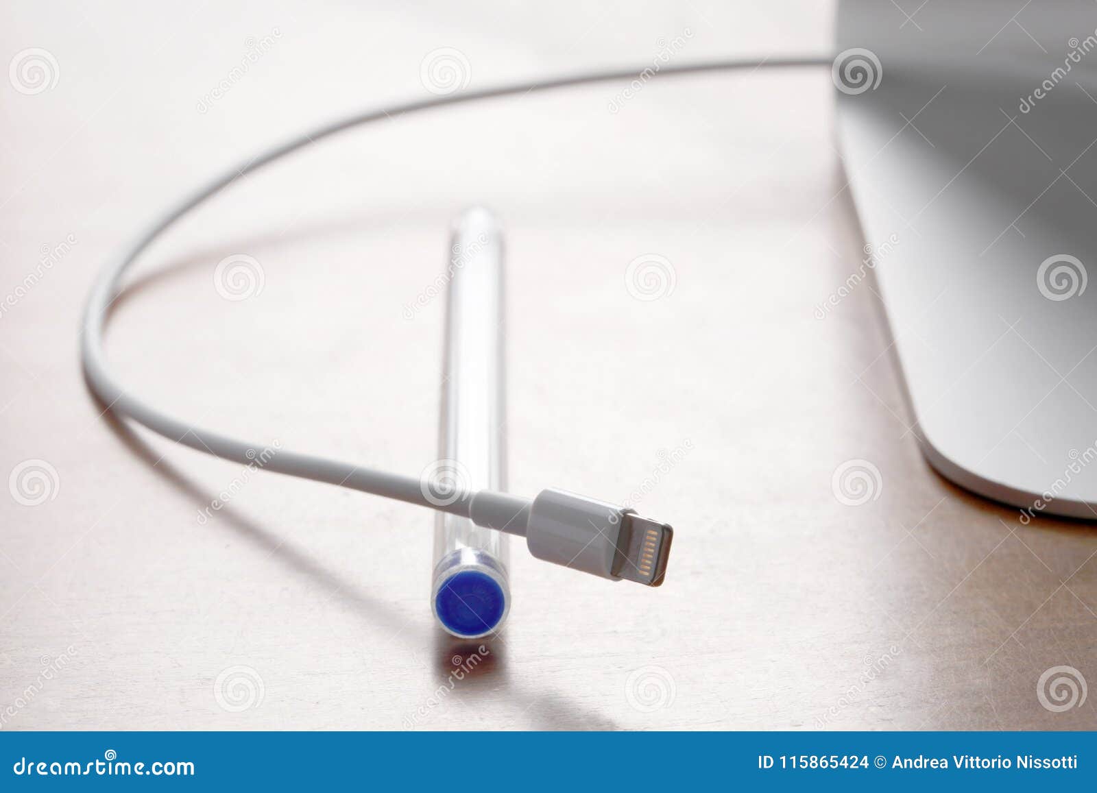 Close Up on an Office Desk with Wire and Plug Stock Photo - Image of ...