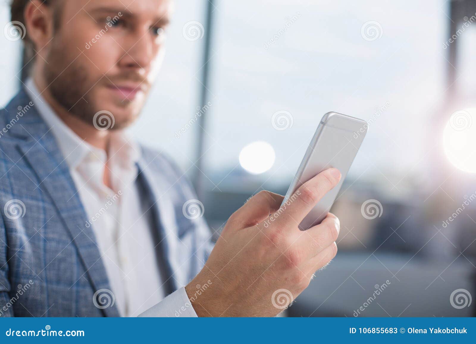 Relaxed Manager Typing on Mobile Phone Stock Image - Image of clerk ...