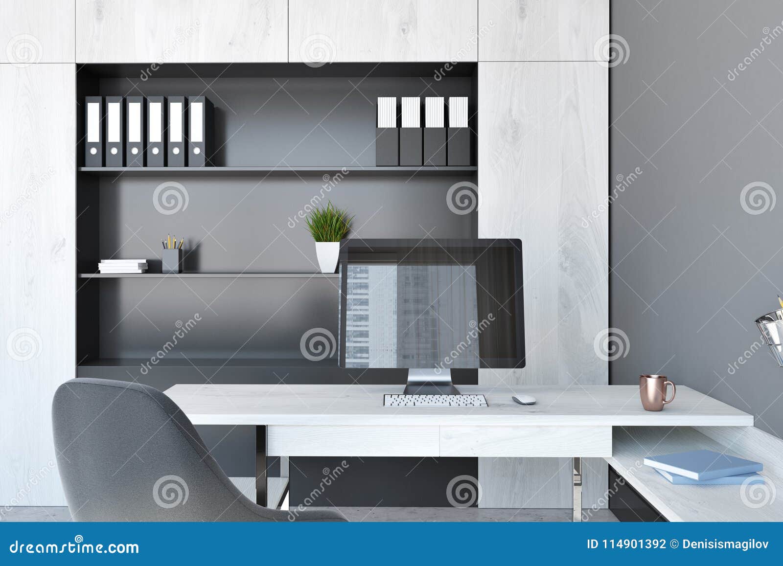 Close Up of Office Workplace with Computer Screen Stock Illustration ...