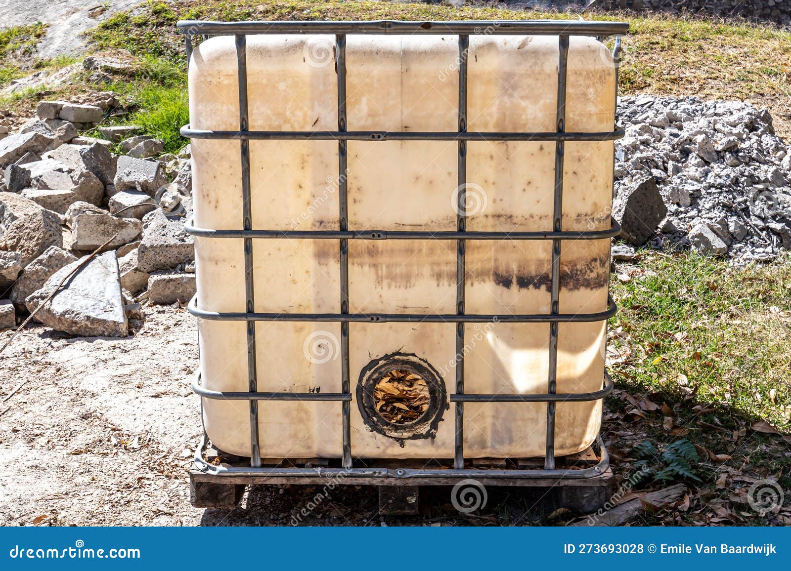 Close-up of an Old and Broken Plastic Container Warehouse with Metal ...