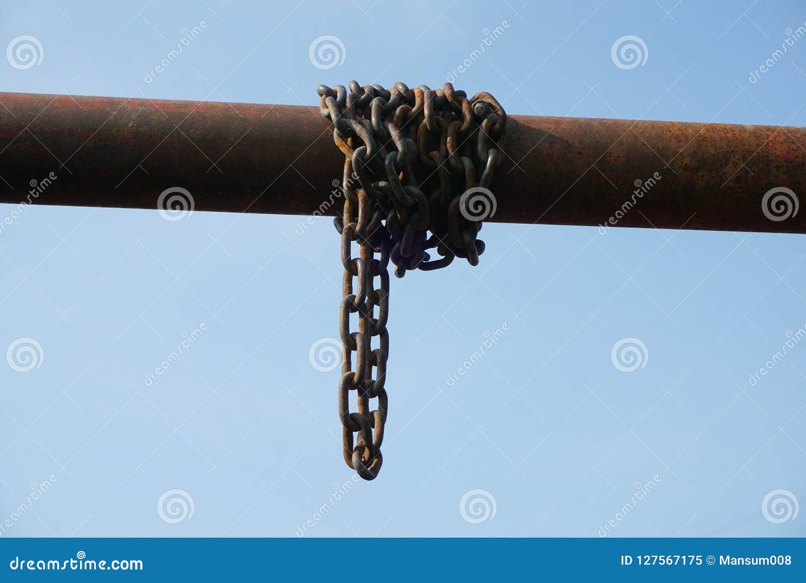 Old chain on iron pole stock image. Image of iron, pillar - 127567175