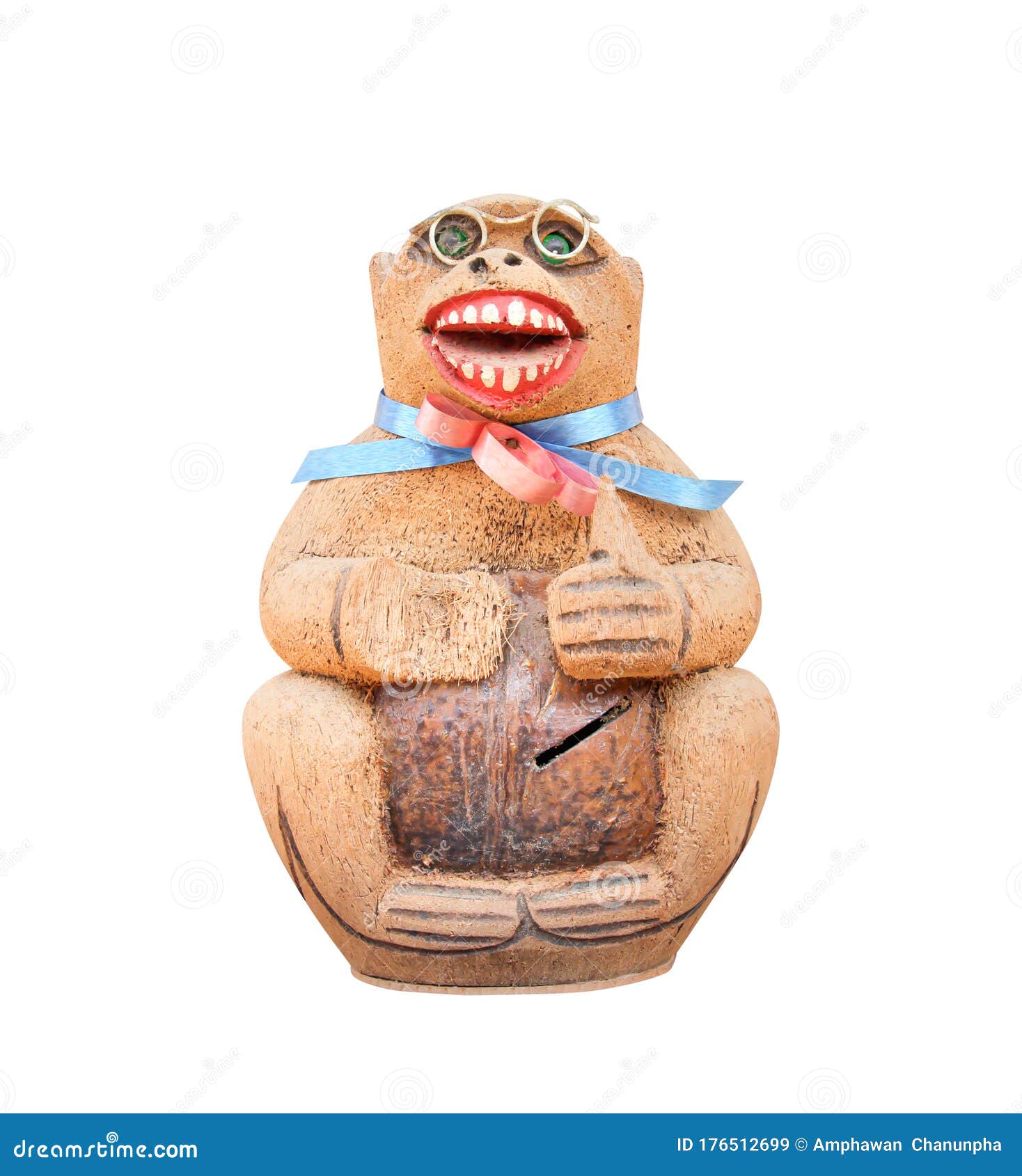 Old Coconut Shell Monkey Savings Box Isolated on White Background ...