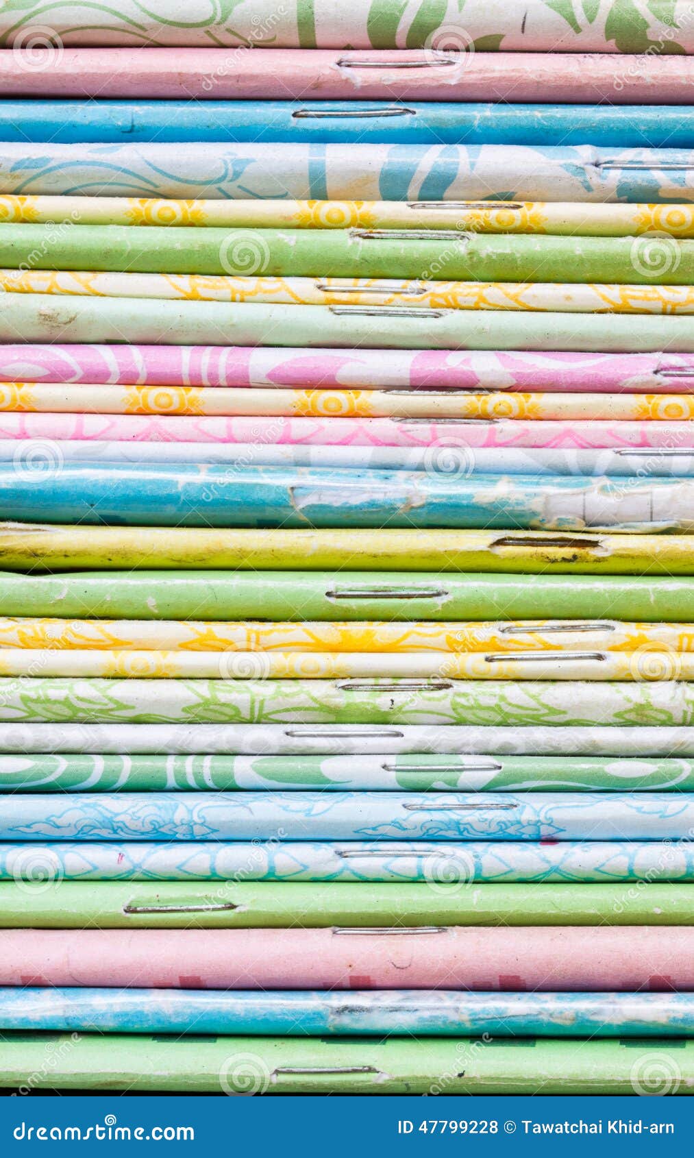 Close-up of Old Colorful Notebook Spine with Staples Stock Photo ...