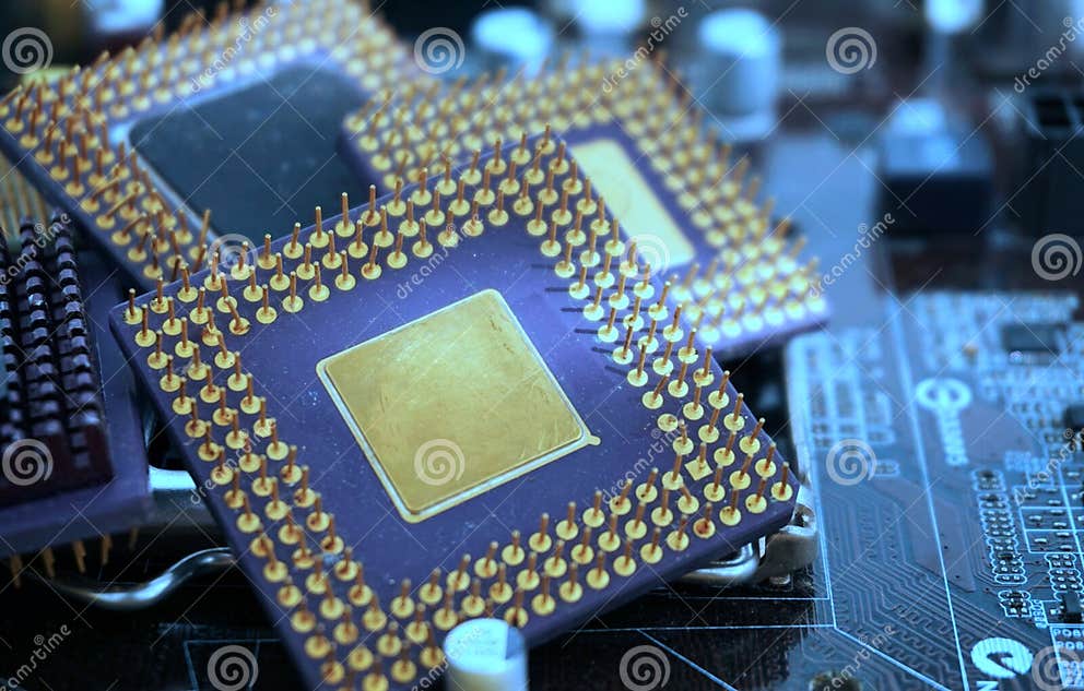 Close Up Old Cpu Microprocessor Obsolete Computer with Gold As ...