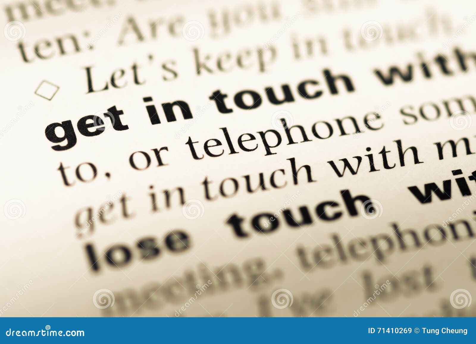 Close Up of Old English Dictionary Page with Word Get in Touch with ...