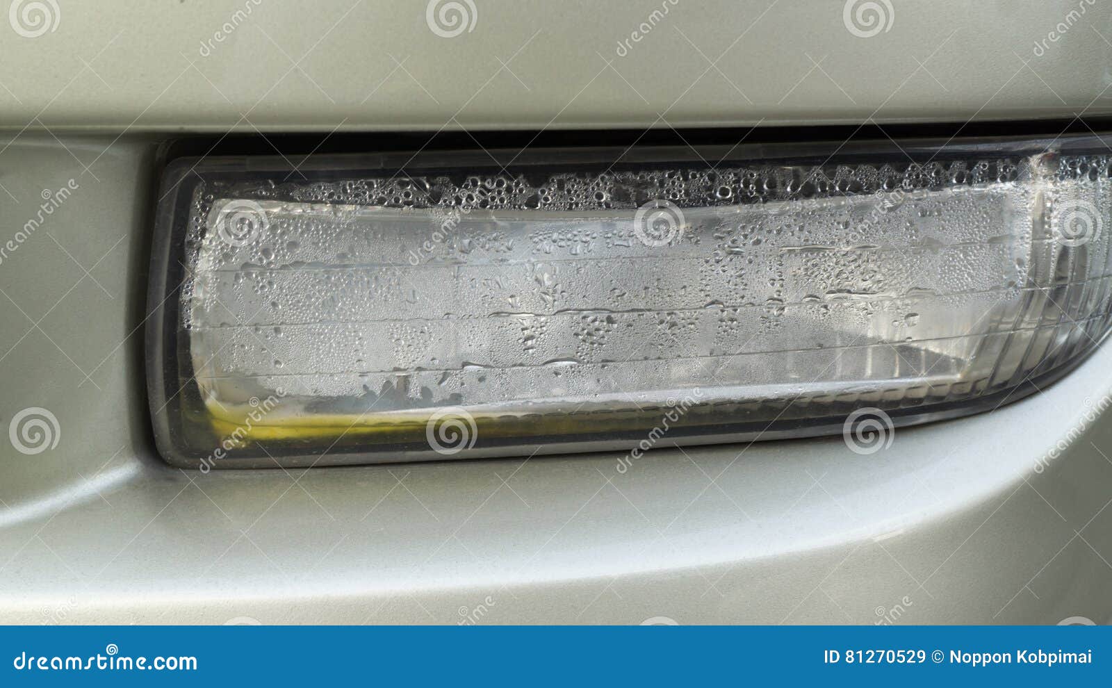 Close-up Old Front Car Light with Drop of Water Inside. Stock Image ...