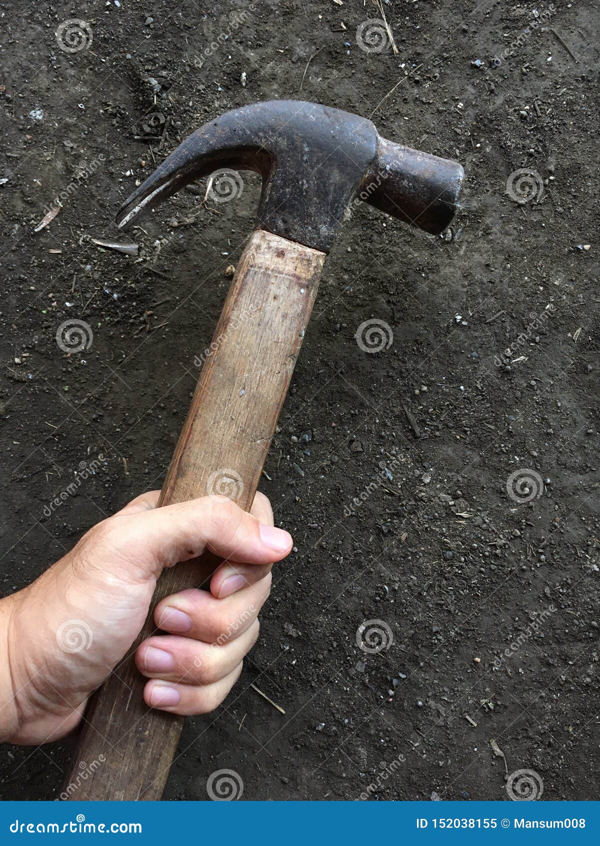 Old hammer in hand stock image. Image of iron, equipment - 152038155