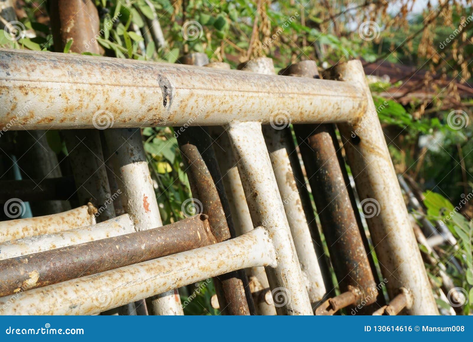 Old Iron Scaffolding on the Ground Stock Photo - Image of storage ...