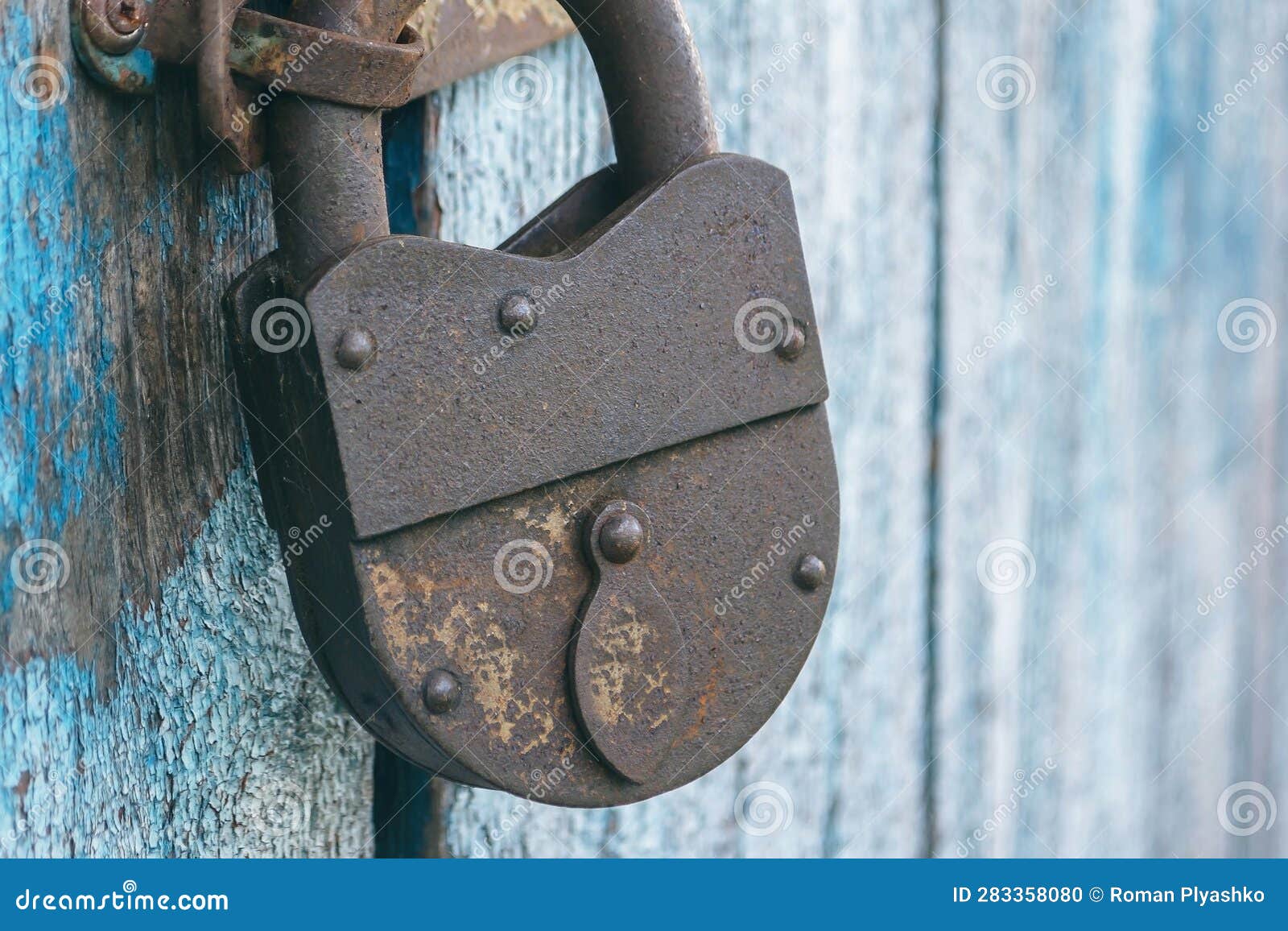 Close Up of an Old Lock on a Door. Hinged Rusty Large Lock on the Door ...