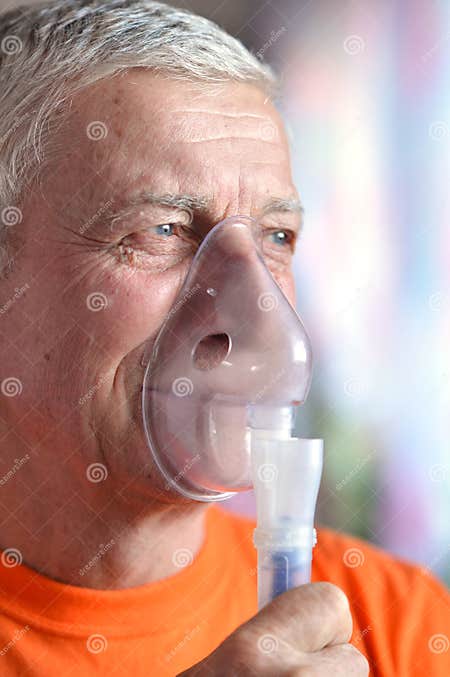 Old man doing inhalation stock image. Image of oxygen - 30174371