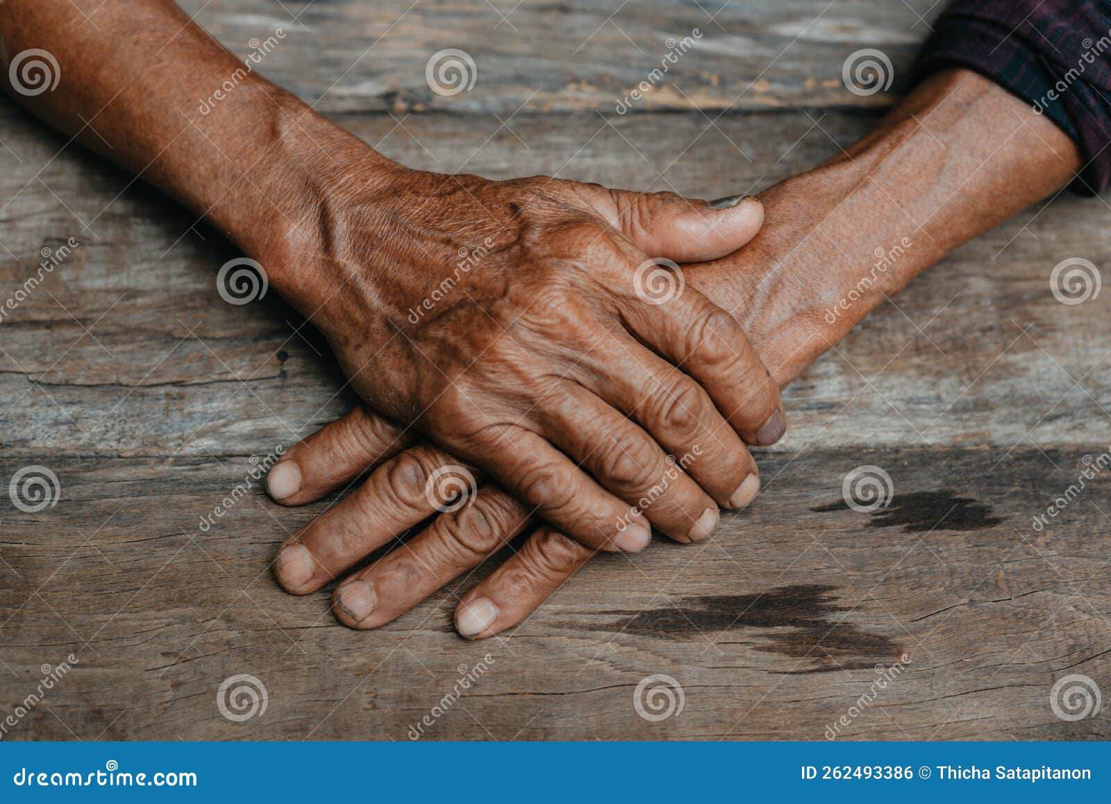 Close-up of Old Man S Hands Resting on Wood Stock Photo - Image of ...