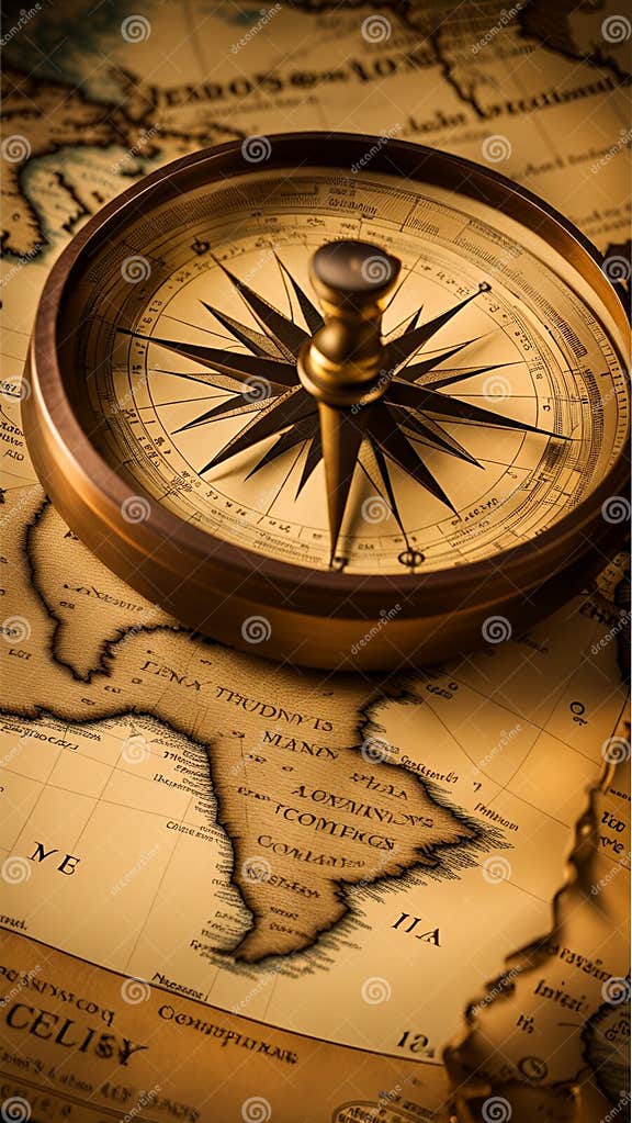A Close-up of an Old Map with Compass Illustration Artificial ...