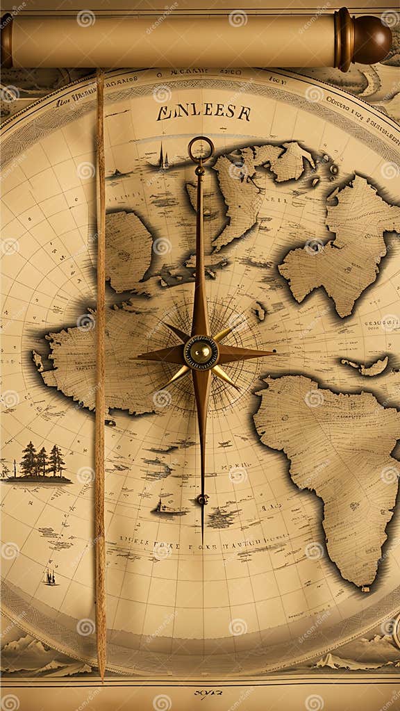 A Close-up of an Old Map with Compass Illustration Artificial ...