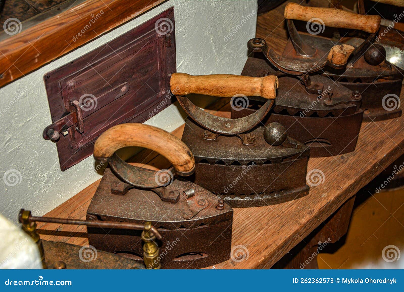 Close-Up of Old Metallic Charcoal Iron on Table Editorial Stock Photo ...