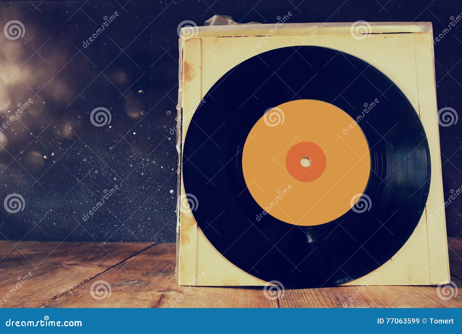 Close Up of Old Records on Wooden Table Stock Image - Image of close ...