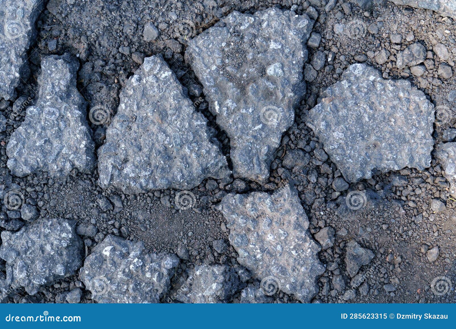 Close-up of an Old Road with Cracks and Damage. Stock Image - Image of ...