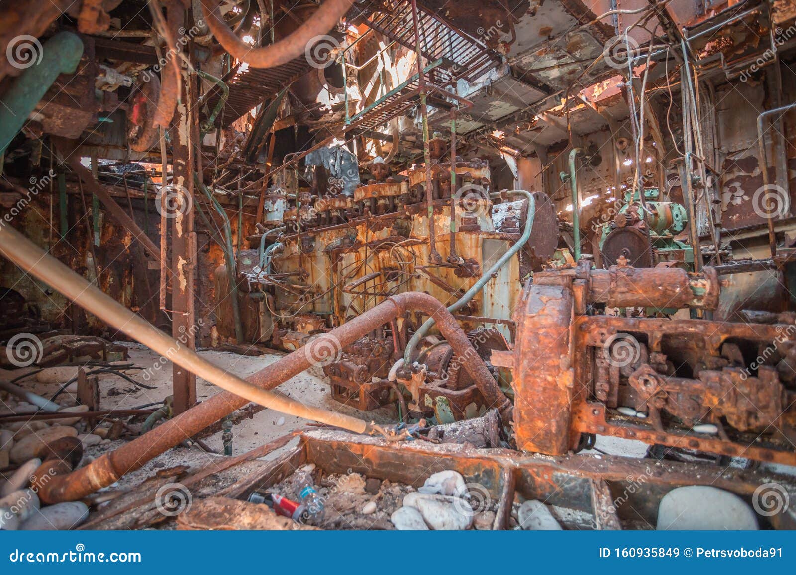 Close-up Shot of an Old Rusty Ship Engine Room. Stock Image - Image of ...