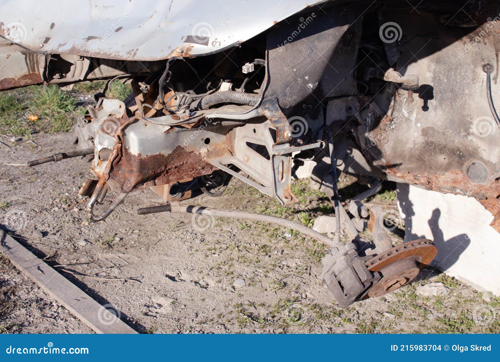 Close Up of an Old Rusty Broken Automobile. Car Crash or Fire ...