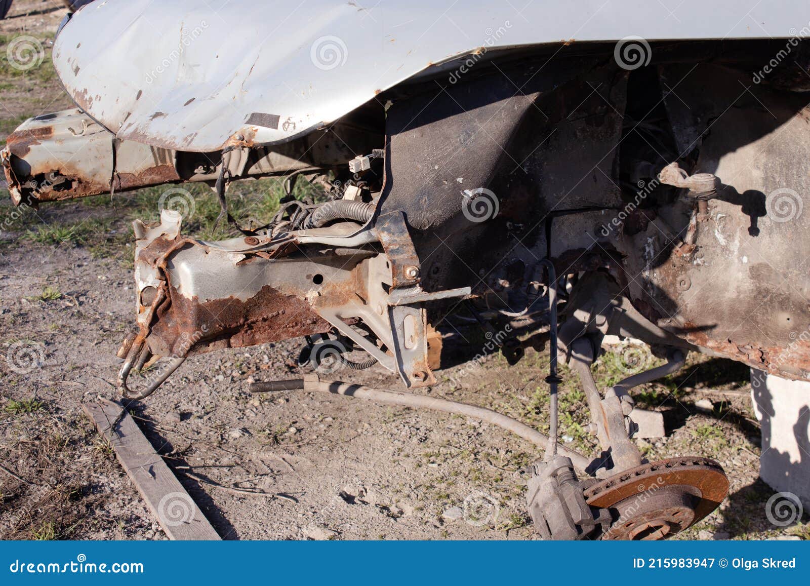 Close Up of an Old Rusty Broken Automobile. Car Crash or Fire ...