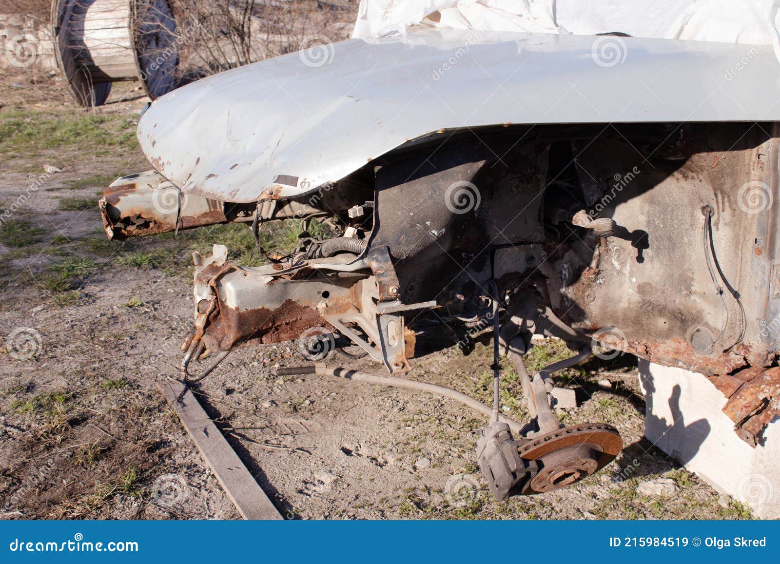 Close Up of an Old Rusty Broken Automobile. Car Crash or Fire ...