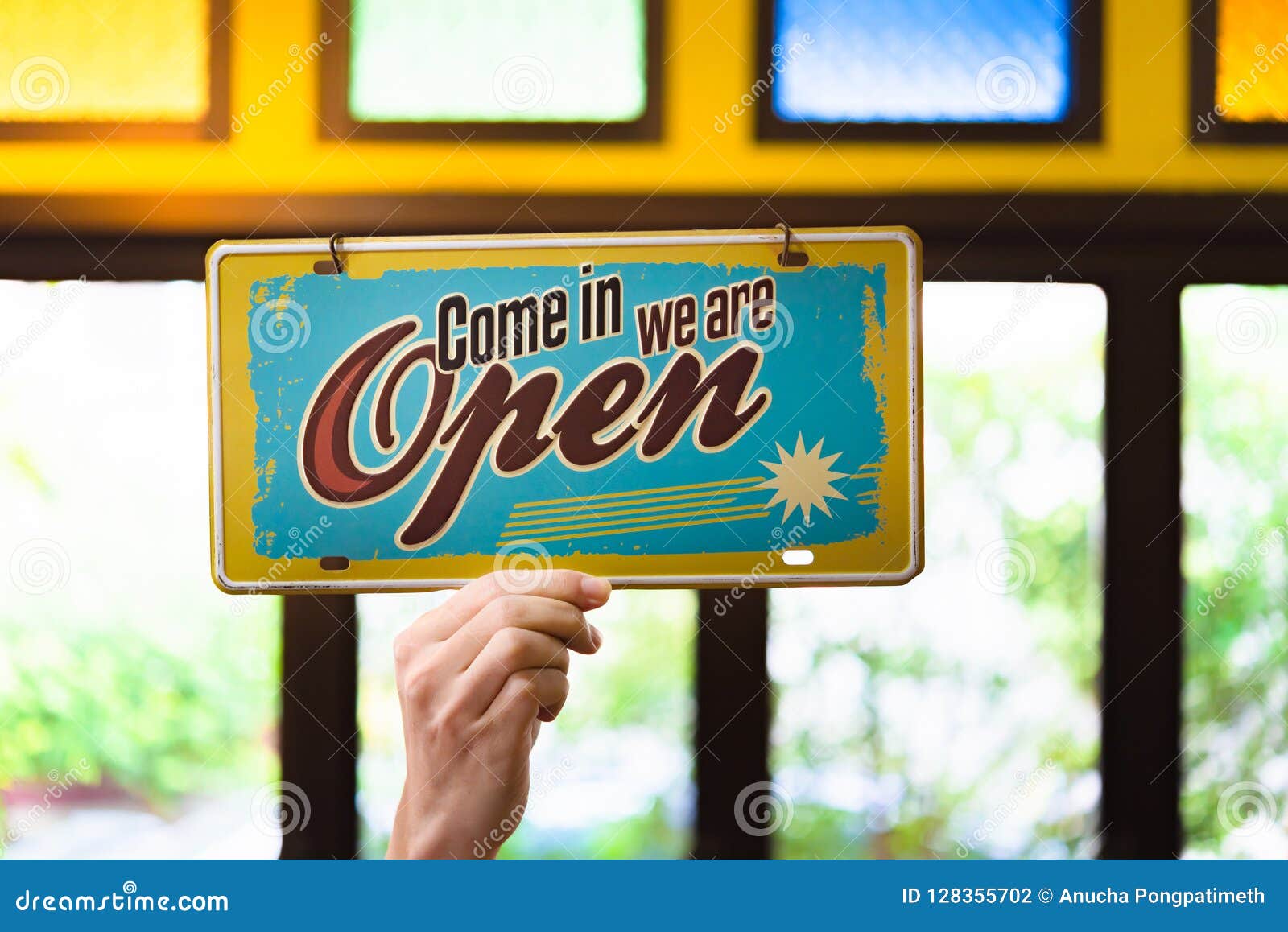 Open sign in hand stock photo. Image of adult, advertising - 128355702