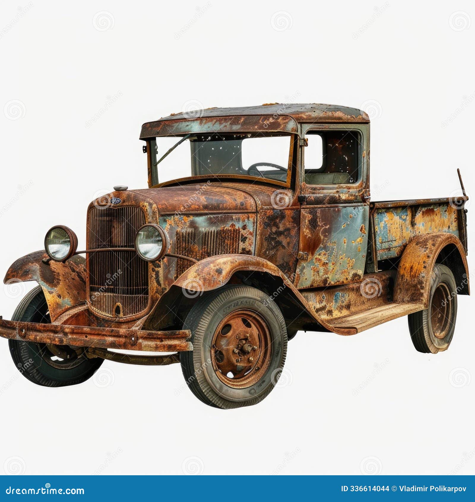 Close-up of an Old Rusty Truck with a White Background Stock Photo ...