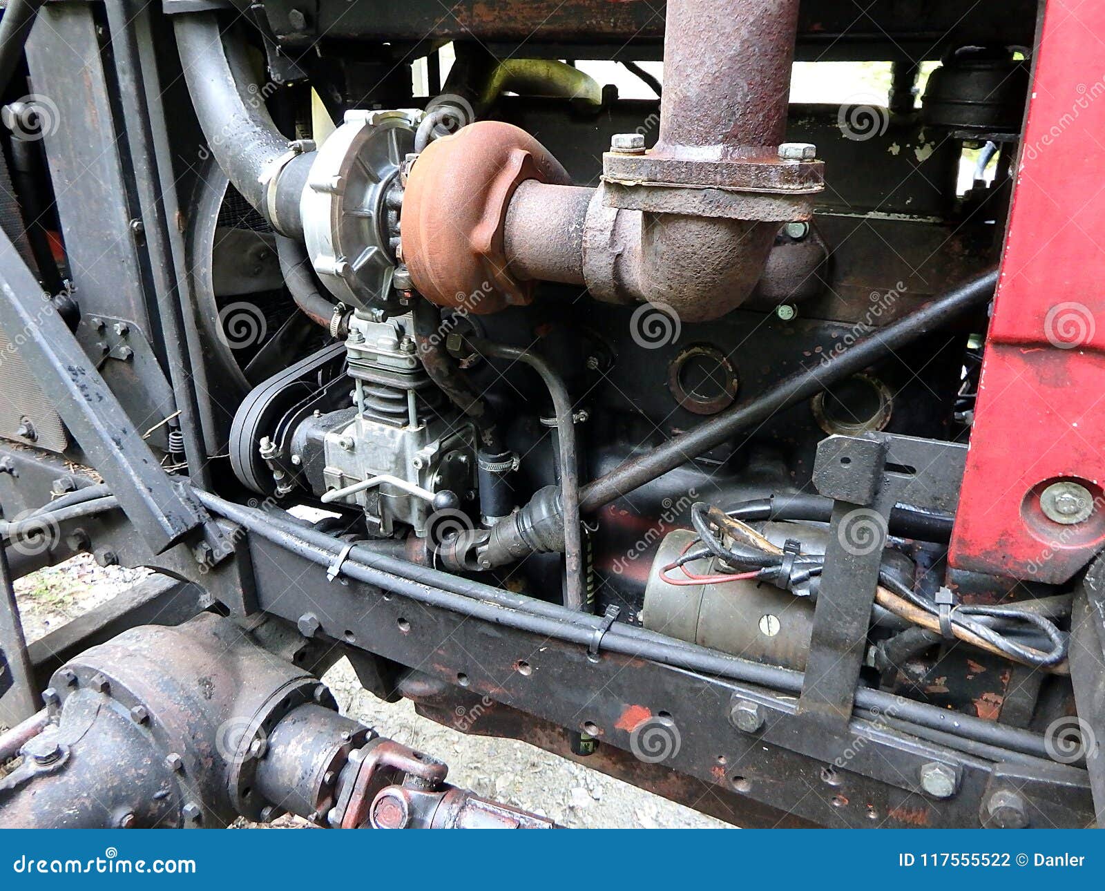 Close-up of an Old Tractor Engine Stock Photo - Image of cable ...