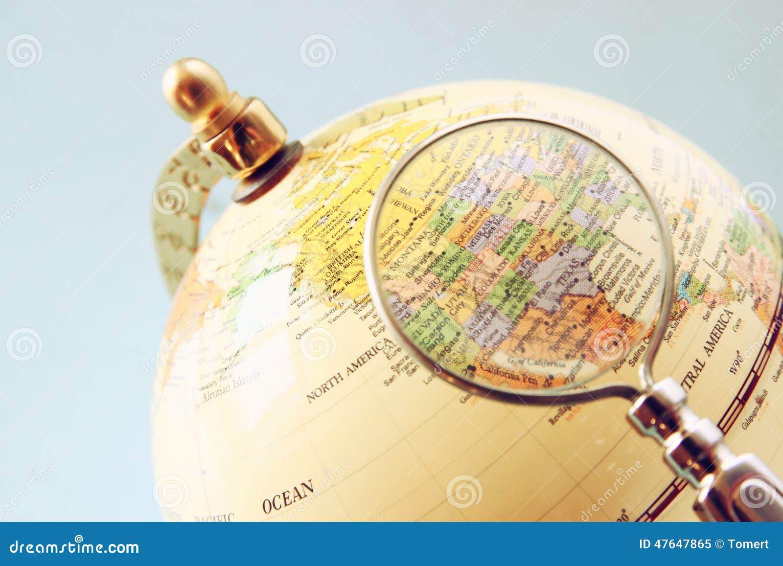 Close Up of Old Vintage Globe and Magnifying Glass Stock Image - Image ...