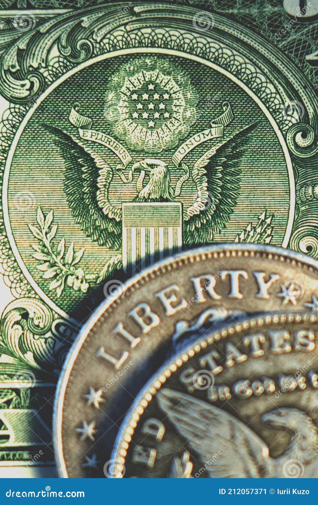 Close Up One Dollar Bill and Coins. Vertical Image Stock Image - Image ...